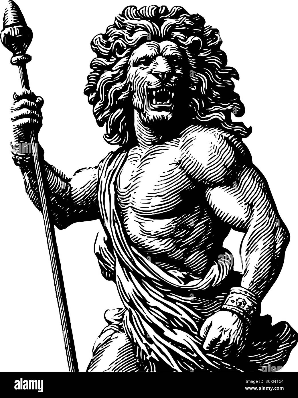 Detailed engraved illustration of heracles statue depicting strength ...