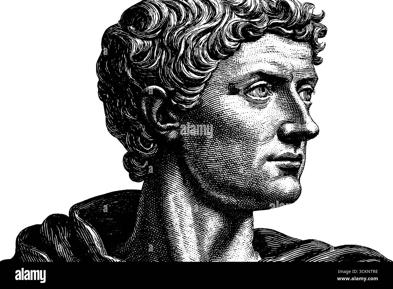 Engraved bust of late roman emperor - historical art illustration Stock ...