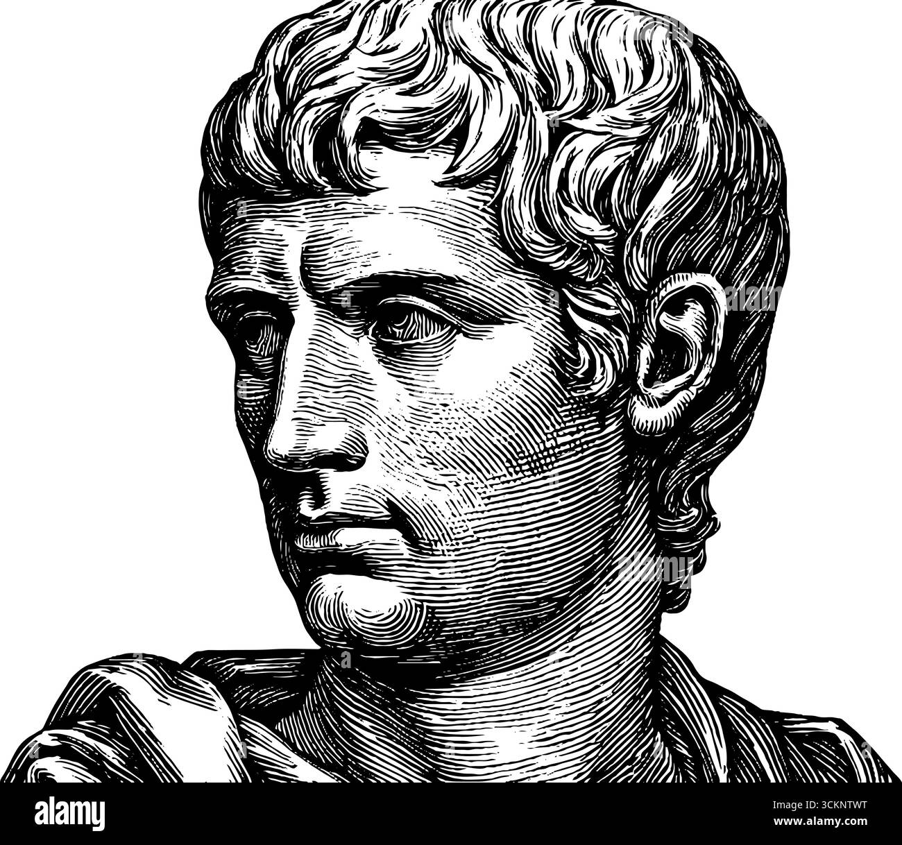 Engraved illustration of late roman emperor bust for historical design ...
