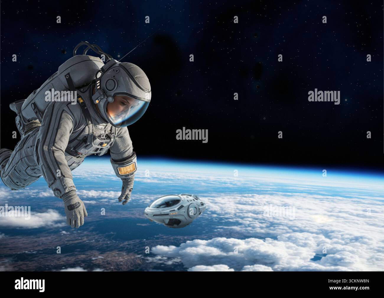 Illustration of an astronaut spacewalking near Earth Stock Photo - Alamy
