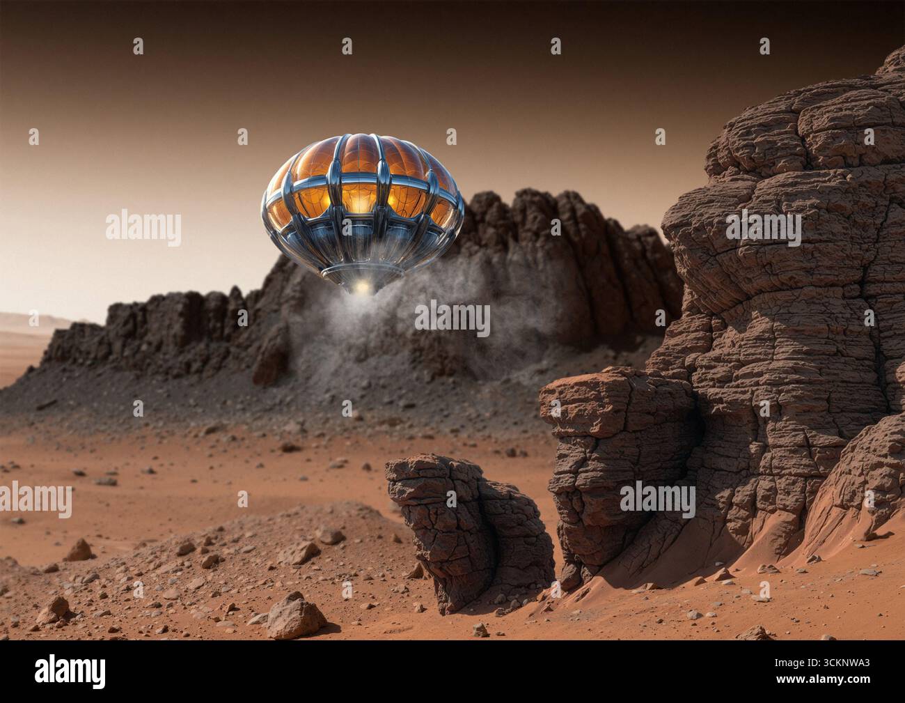 Illustration of a balloon flying above the Mars surface Stock Photo - Alamy