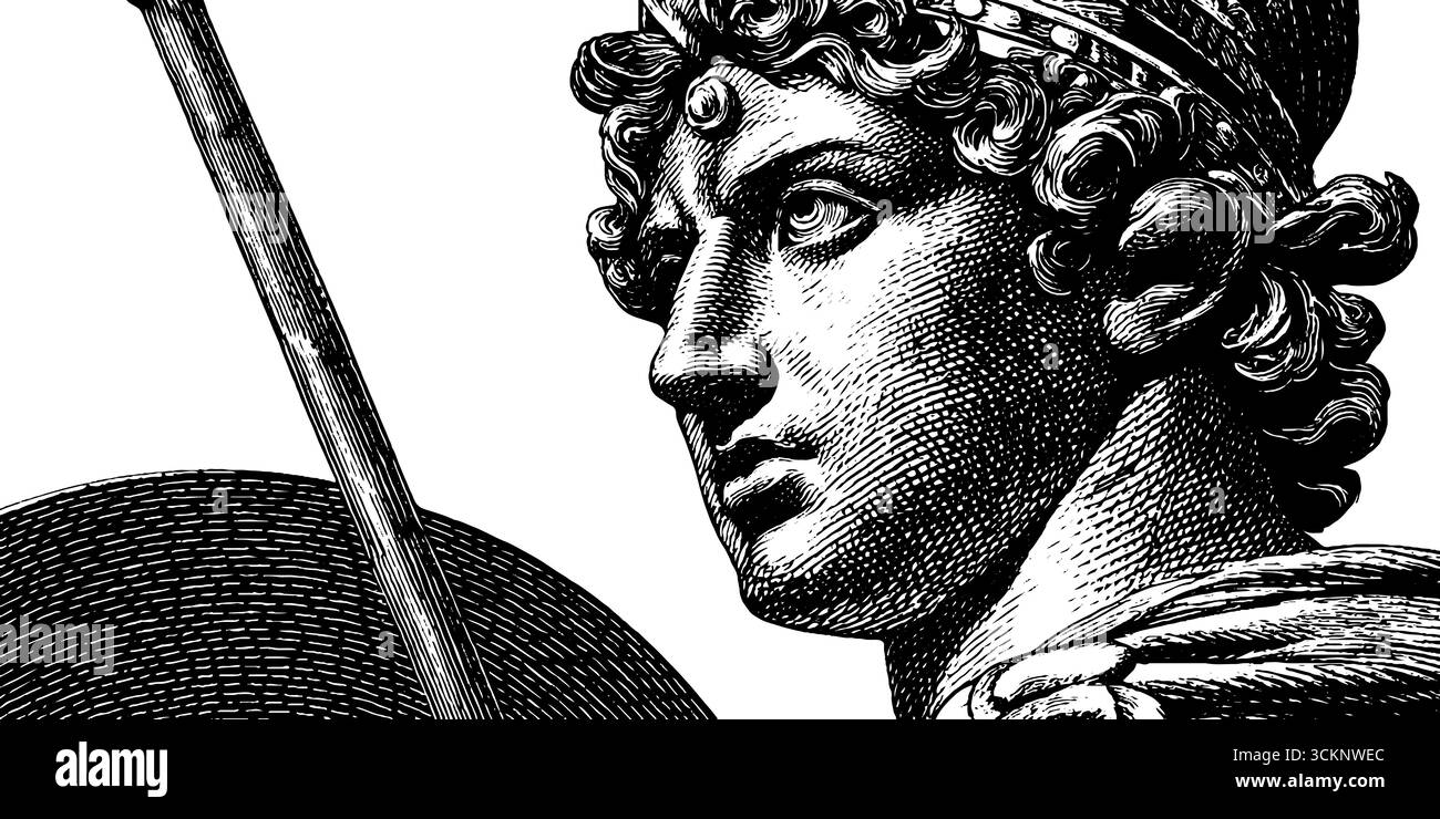 Classical engraving of ares statue holding spear - ancient greek ...