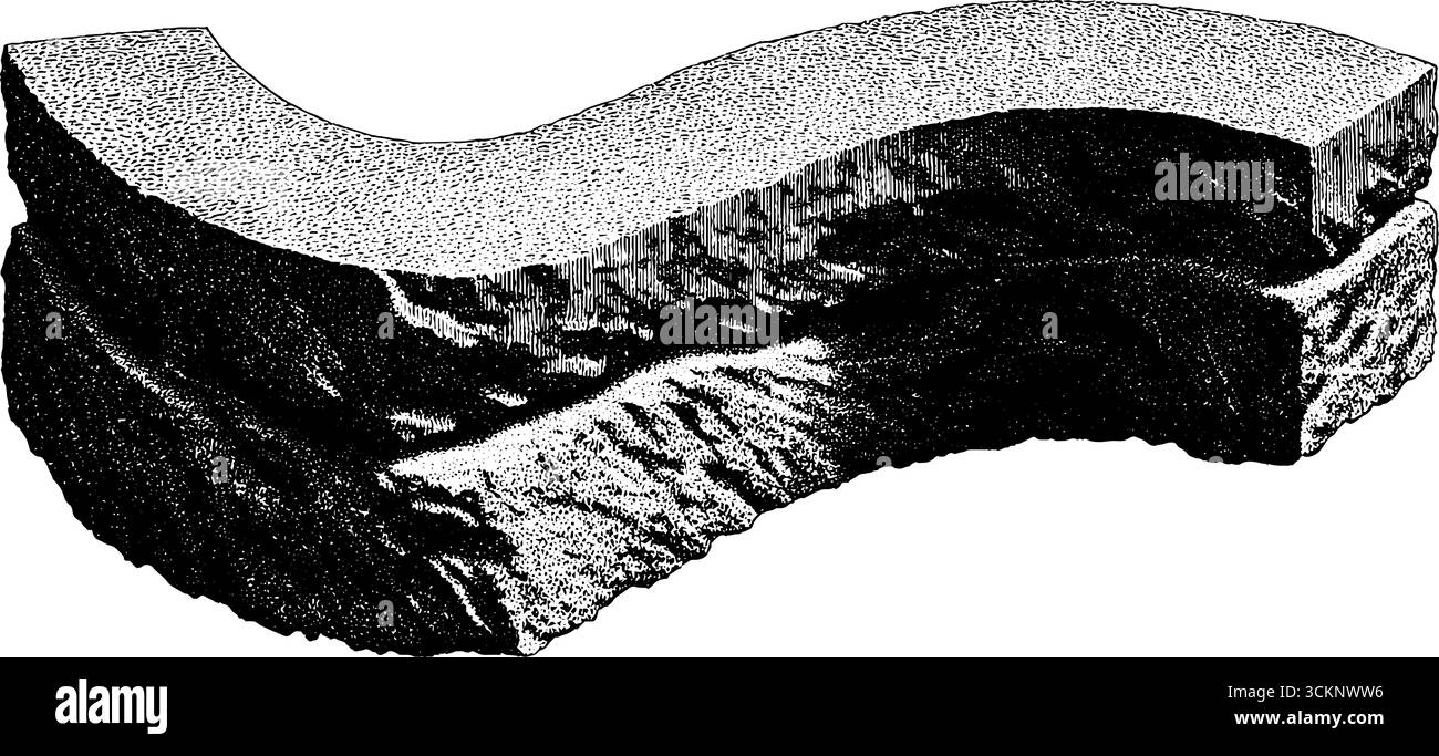 Engraved illustration of curved retaining wall design for architectural ...