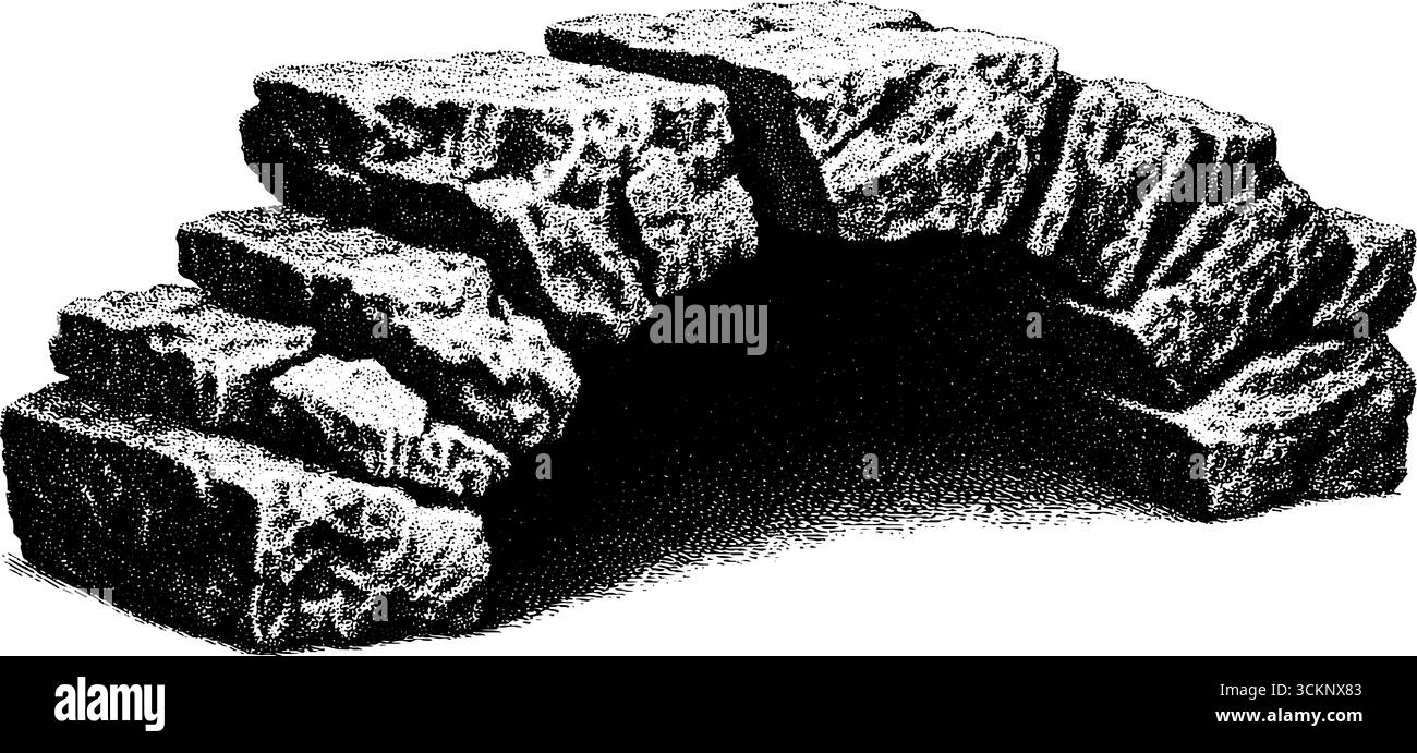 Engraved illustration of fractured arch lintel for architectural design ...