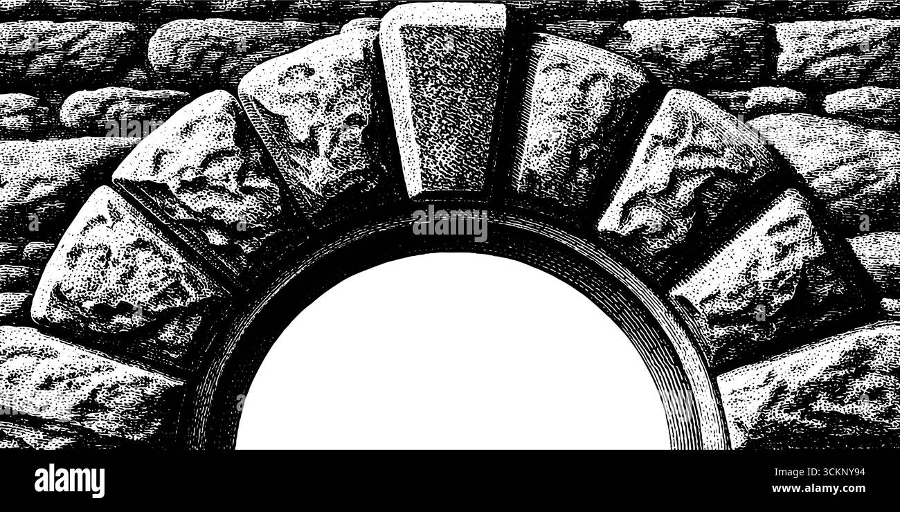 Renaissance architecture engraving featuring rounded stone arch design ...