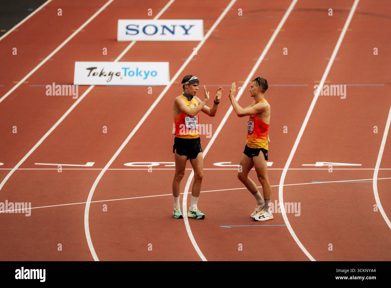 Johannes Frenzl (GER), Jonathan Hilbert (GER) during the 35km race walk ...