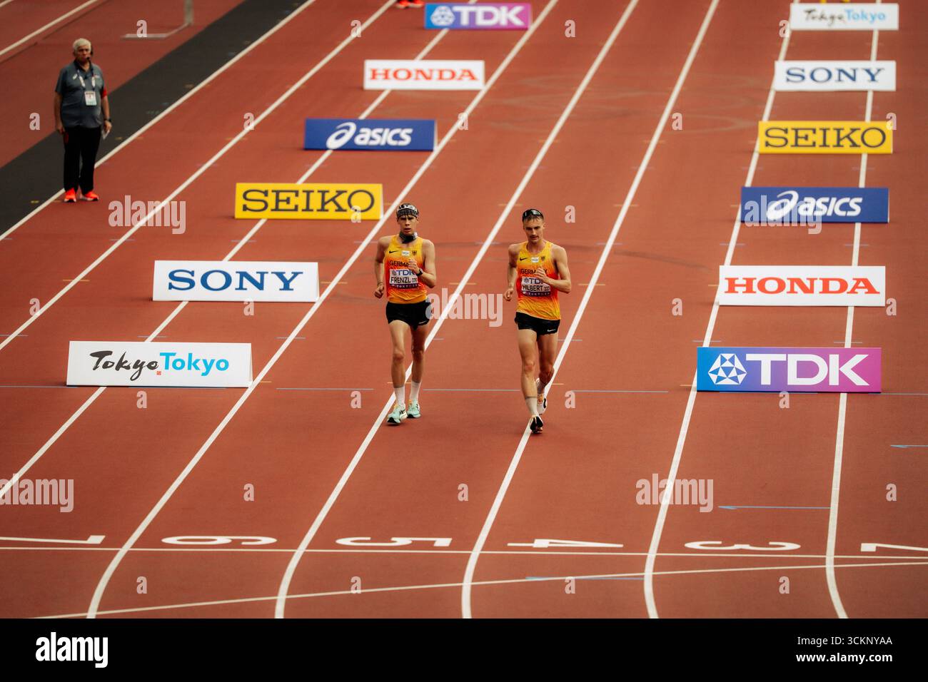 Johannes Frenzl (GER), Jonathan Hilbert (GER) during the 35km race walk ...