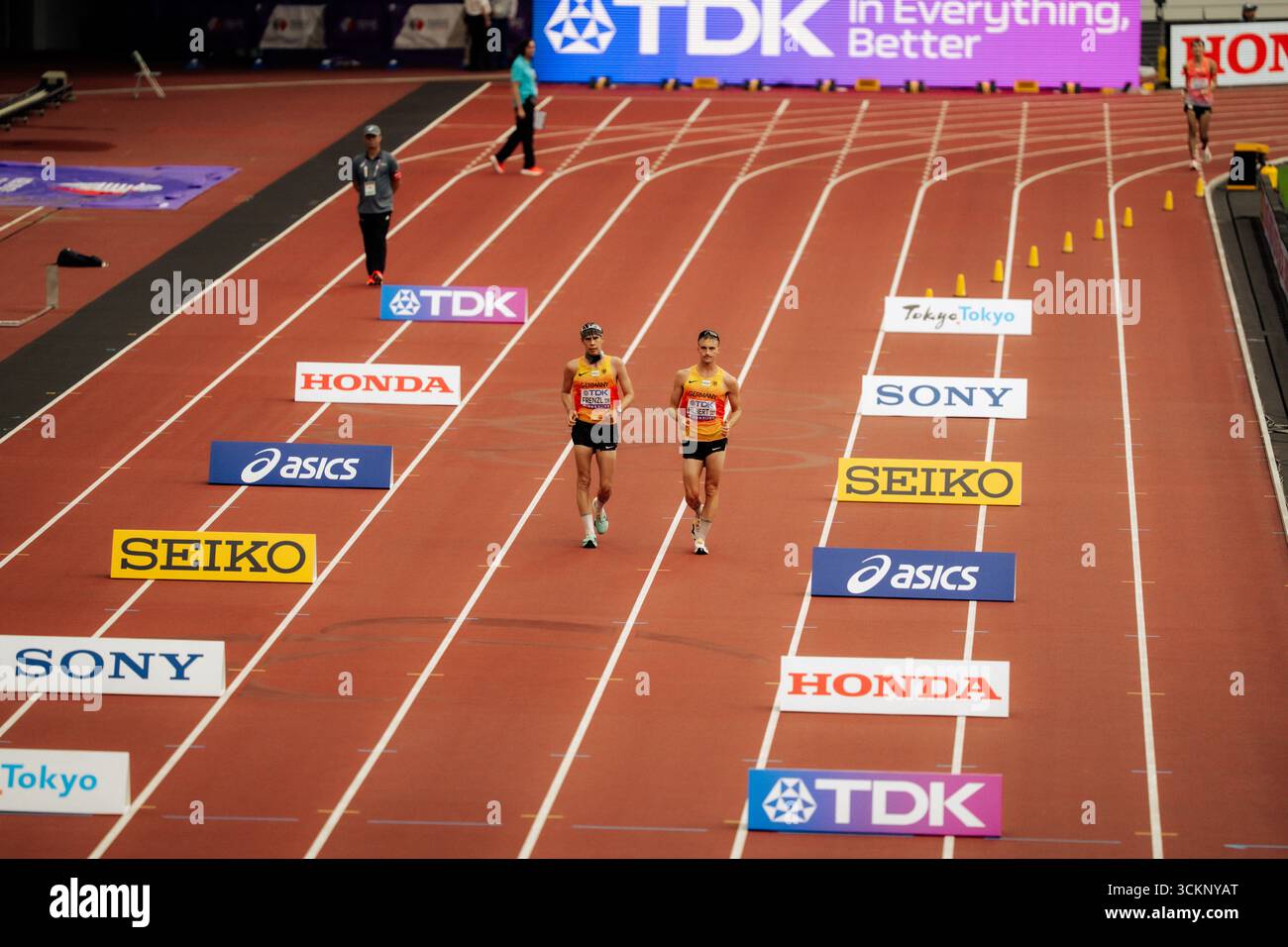 Johannes Frenzl (GER), Jonathan Hilbert (GER) during the 35km race walk ...