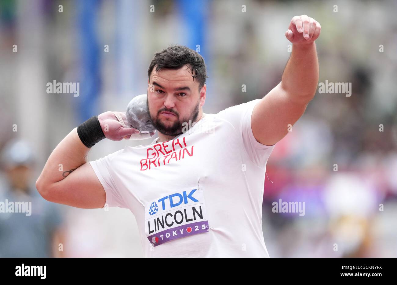 Great Britain's Scott Lincoln takes part in Shot Put qualifying, on day ...