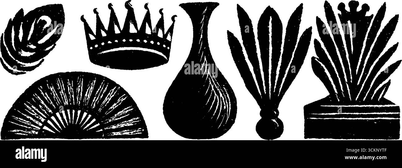 Neo folk art collection featuring jeweled crowns, vase, and fan ...