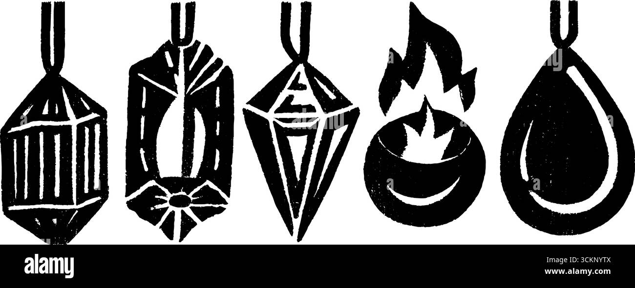 Neo folk art pendant design set with geometric shapes and abstract ...