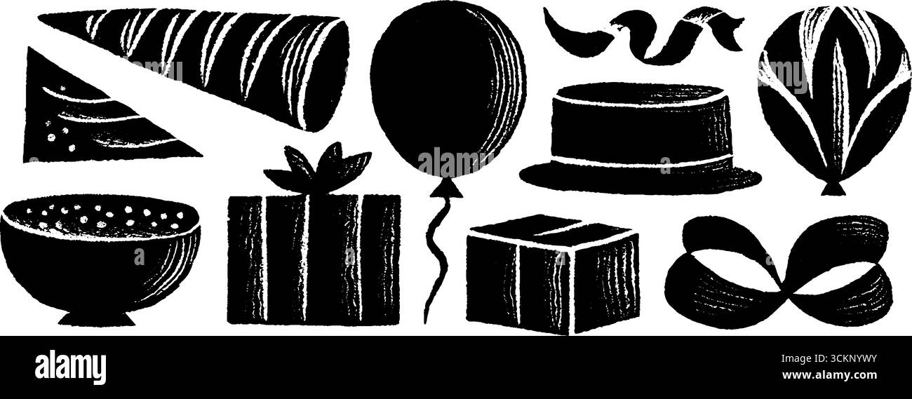Neo folk art style party celebration elements with popper and balloons ...