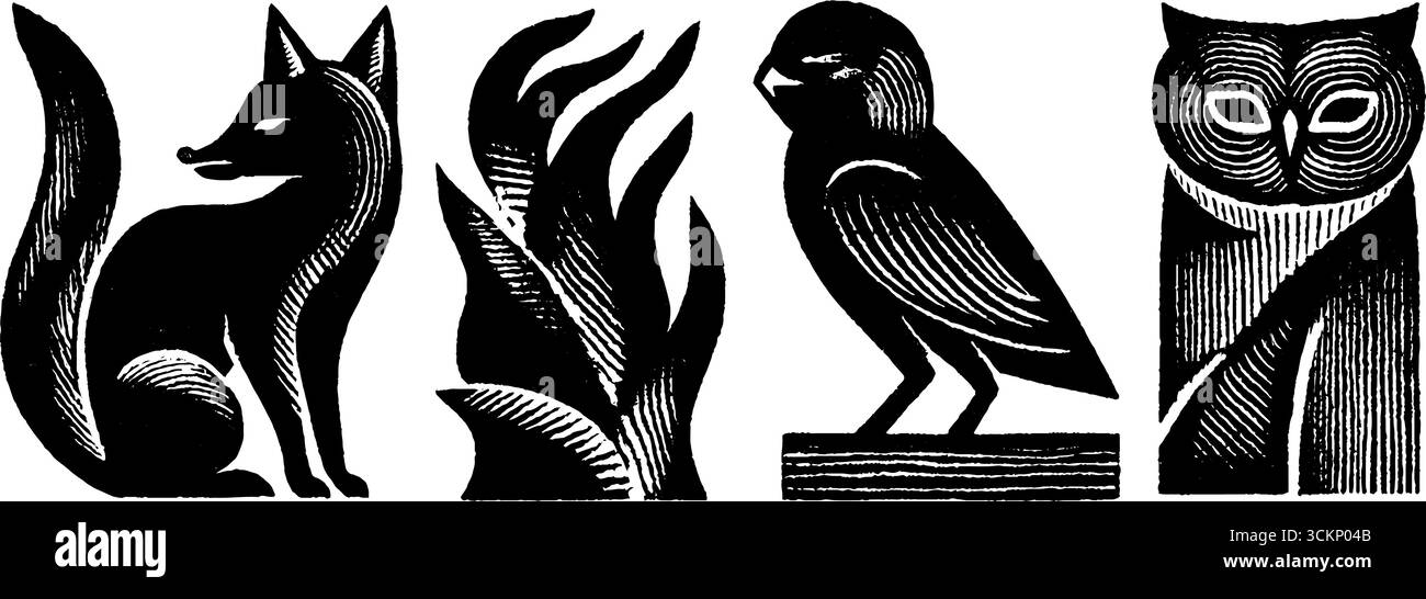 Neo folk art style illustrations of spirit animals featuring fox owl ...