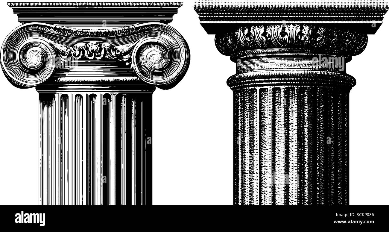 Engraved neoclassical column illustrations for architectural design and ...