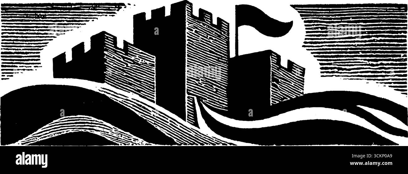 Folk art style castle with woodcut print texture Stock Vector Image ...