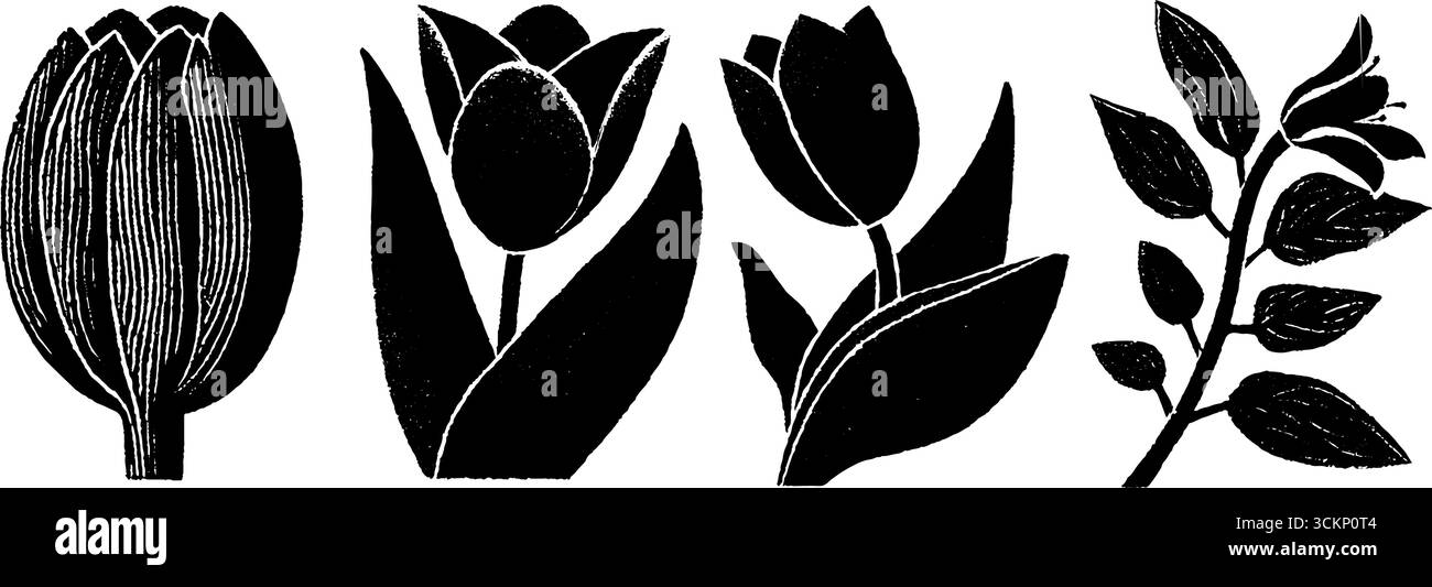 Neo folk art floral woodcut print design for creative projects Stock ...