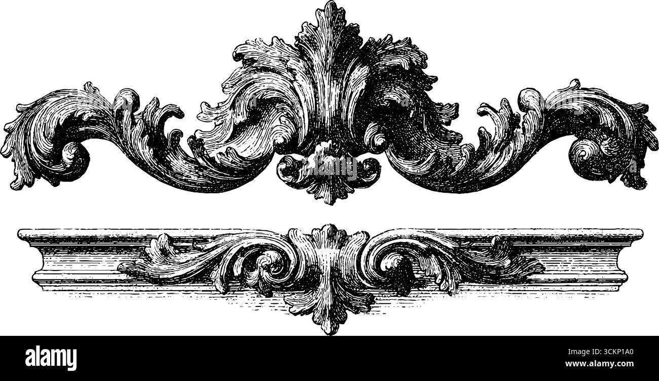 Victorian carved wood engraving set for decorative design and antique ...