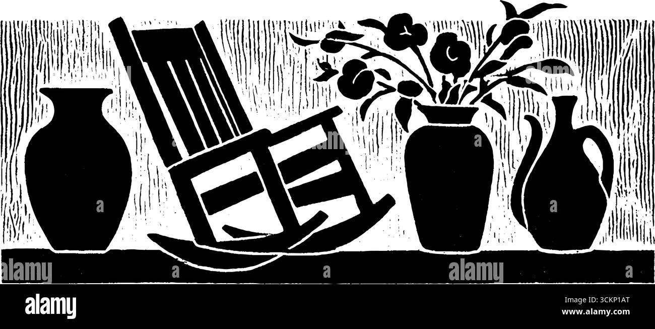 Folk art woodcut print with still life scene and texture Stock Vector ...