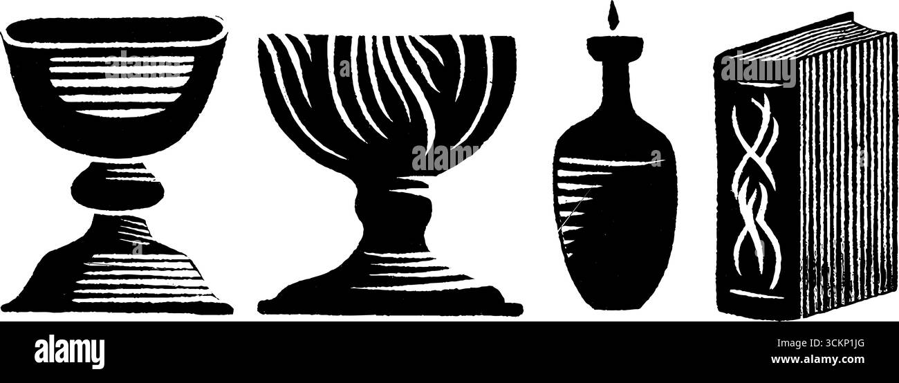 Neo folk art style chalice and objects illustration set for creative ...