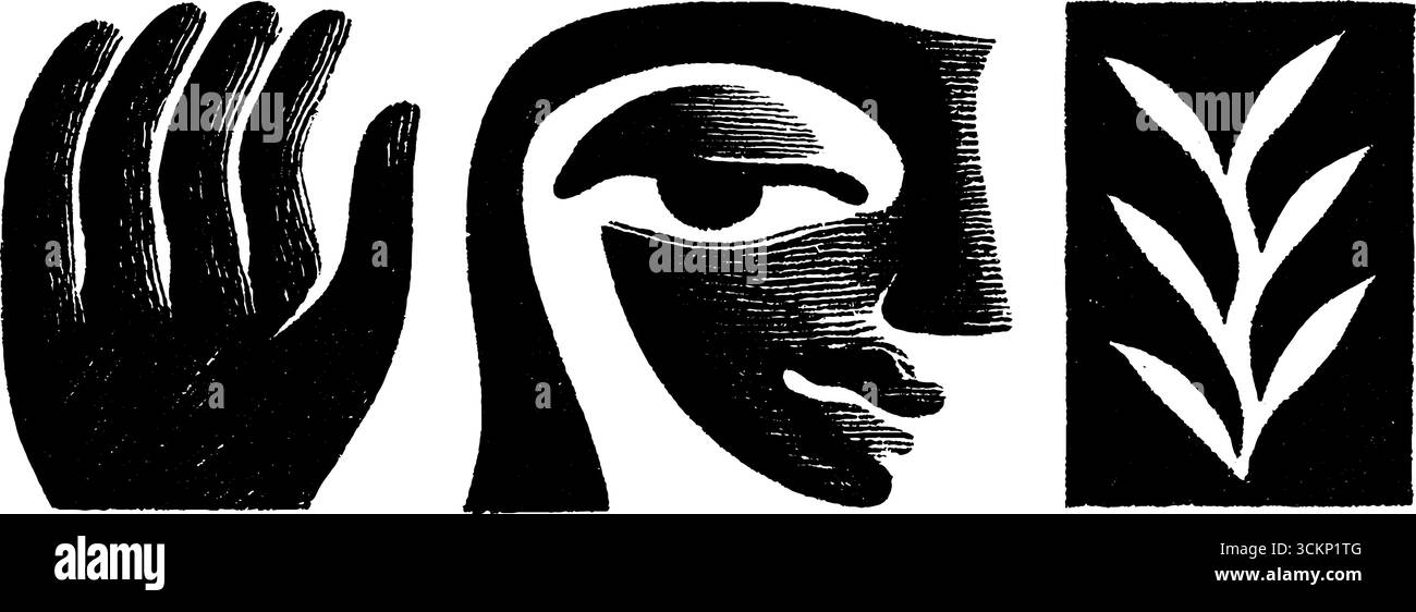 Neo folk art style illustration featuring open hand and abstract face ...