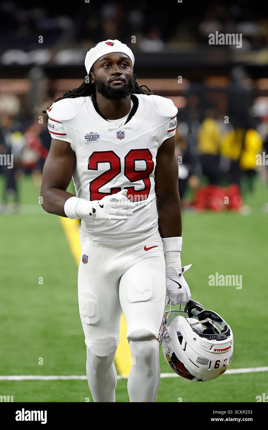 Arizona Cardinals cornerback Denzel Burke (29) warms up before an NFL ...