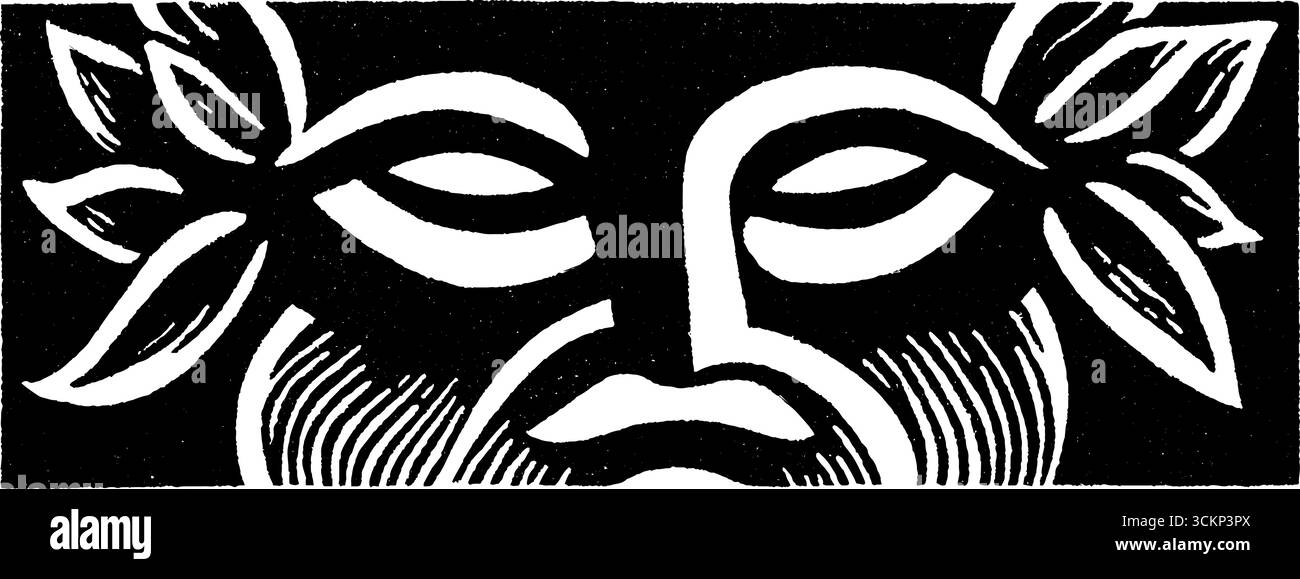 Folk art style face illustration with woodcut print texture Stock ...
