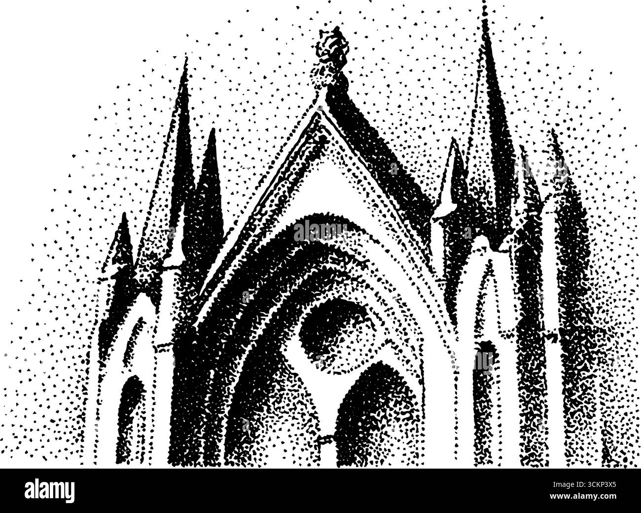 Hyper detailed ink stippling illustration of ornate gothic architecture ...
