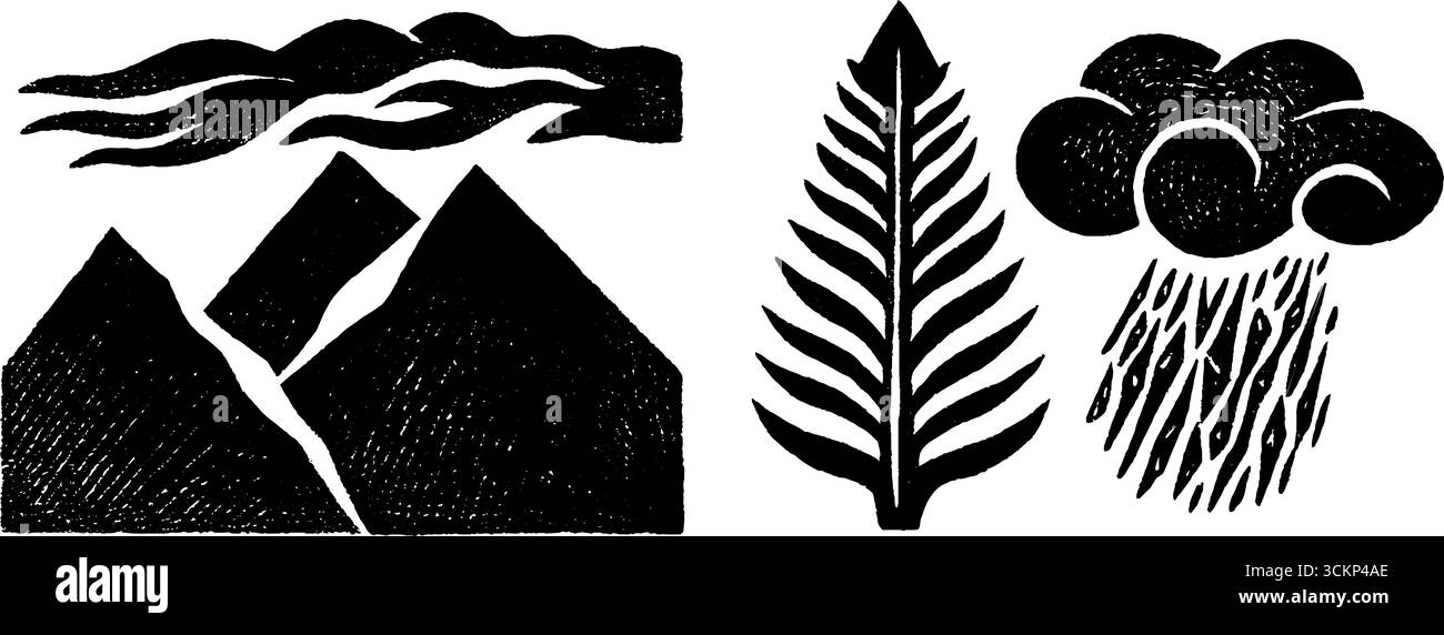 Neo folk art mountain and nature symbols set for artistic design Stock ...