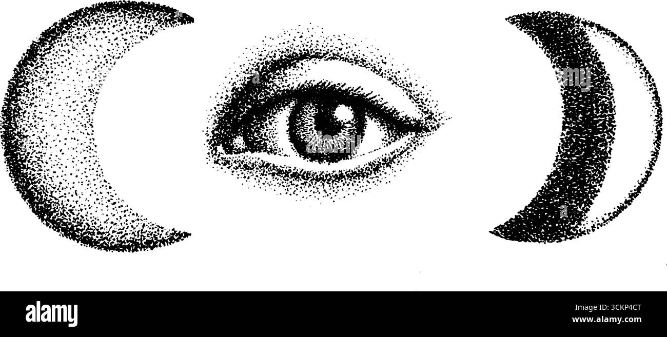 Intricate stippling ink illustration of eye with crescent moons for ...