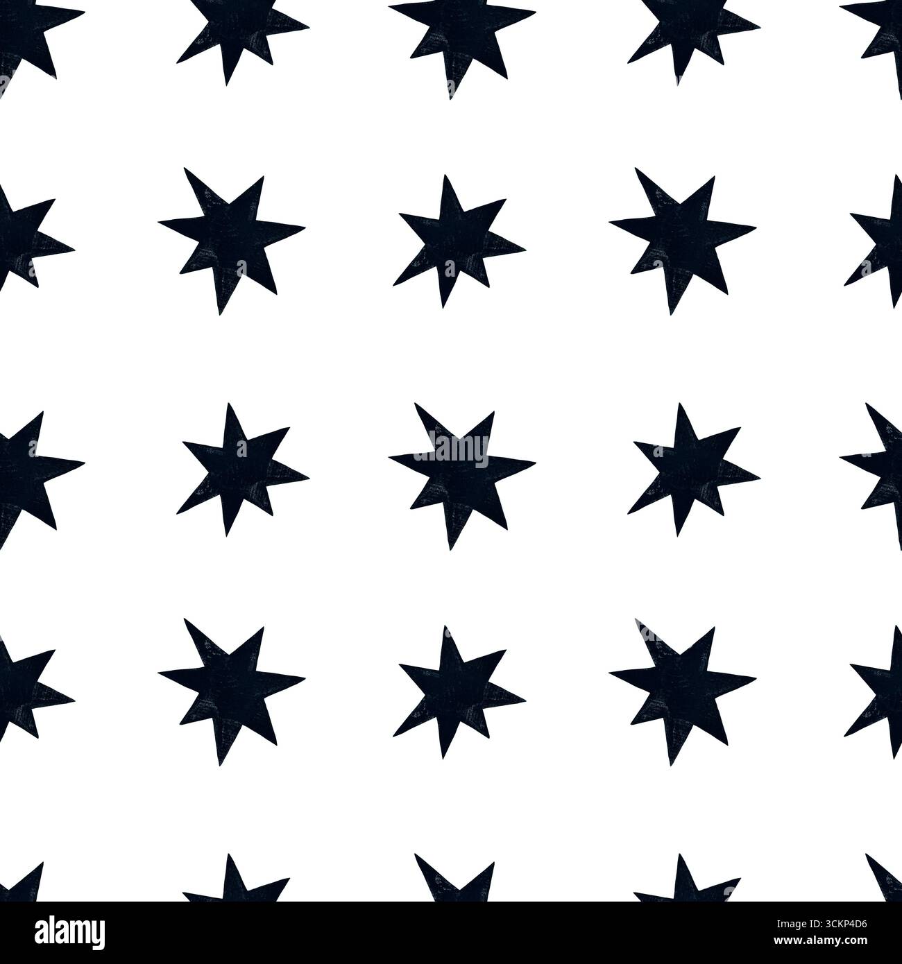 Watercolor black star seamless pattern. Asymmetrical black stars on ...