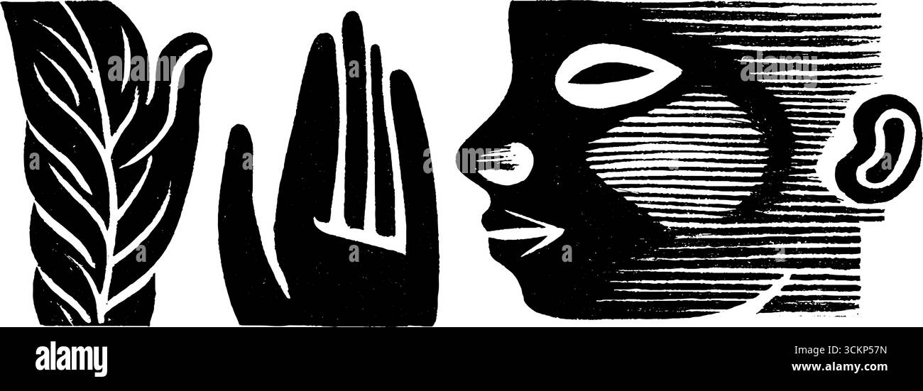 Neo folk art style illustration featuring open hand and face profile ...