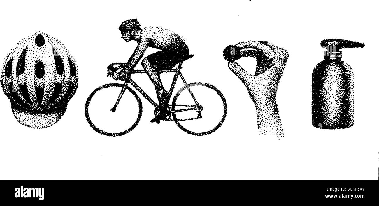 Hyper detailed stippling ink illustration of cycling elements and ...