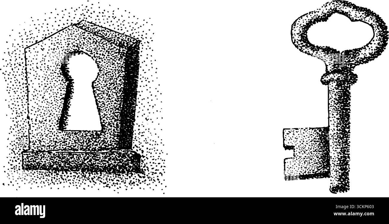 Intricate stippling ink art of key and lock for design concepts Stock ...