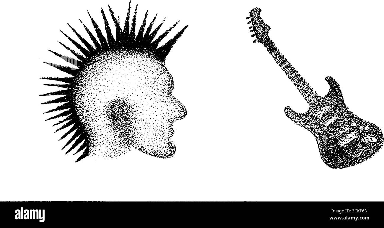 Punk rock culture illustrated with stippling art – mohawk and electric ...