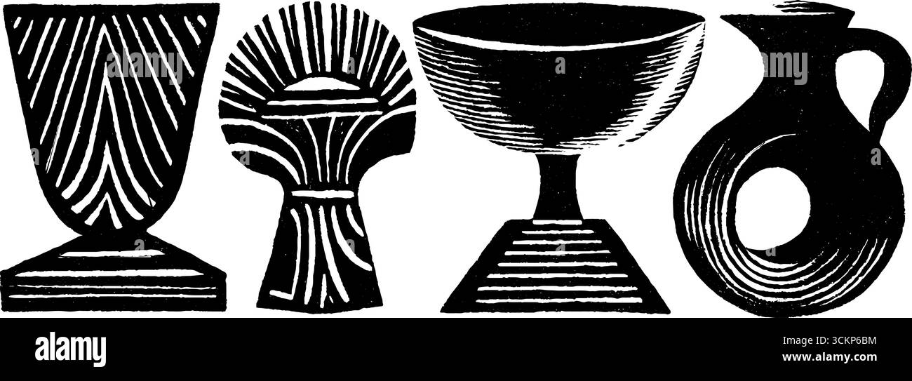 Neo folk art style: woodcut print of traditional vessels Stock Vector ...