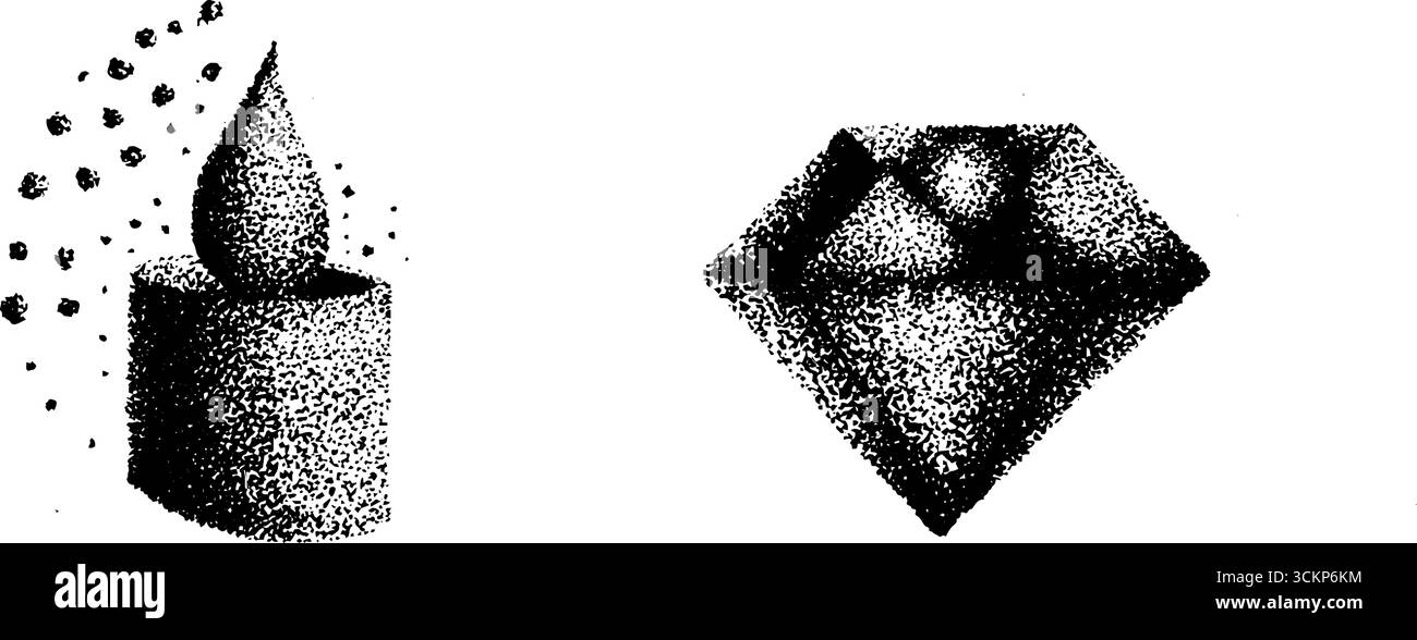 Ink stippling art featuring candle and diamond shapes for detailed ...