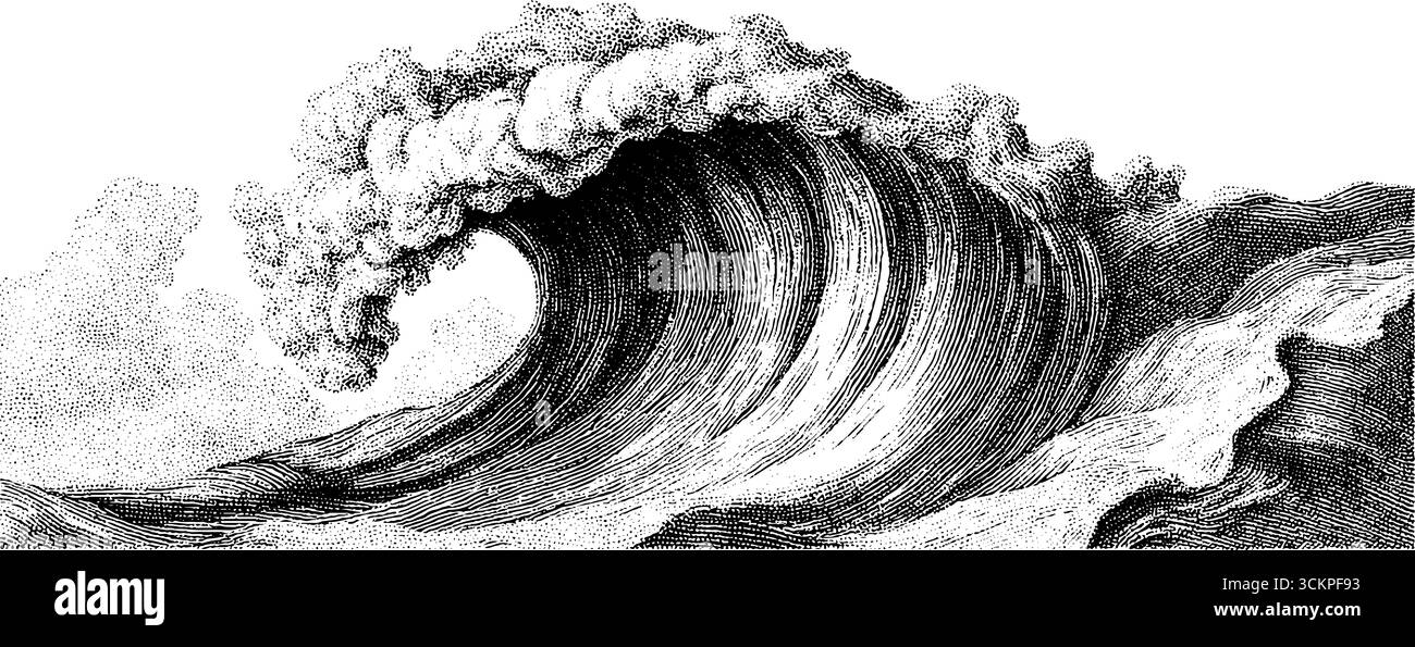 Vintage wave illustration with barrel curl and dotted texture design ...
