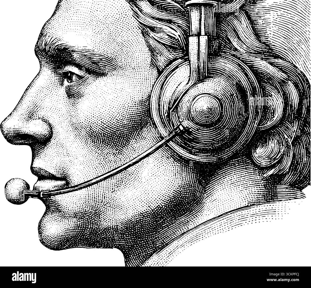 Interpreter with headset and dialogue symbols for communication and ...
