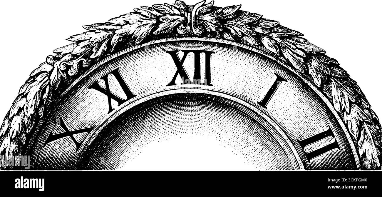 Ornate wall clock face with roman numerals and detailed dotwork design ...