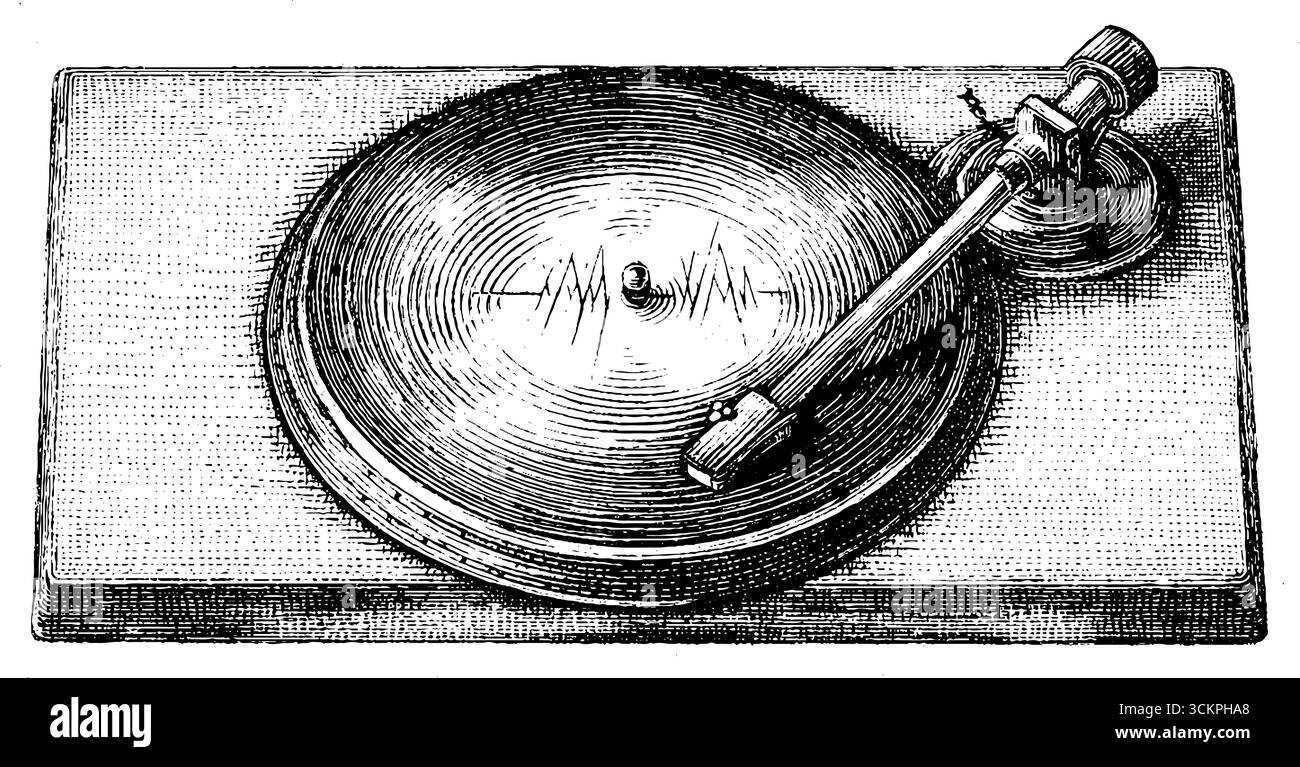 Vintage dj turntable with platter, tonearm, and waveform design Stock ...