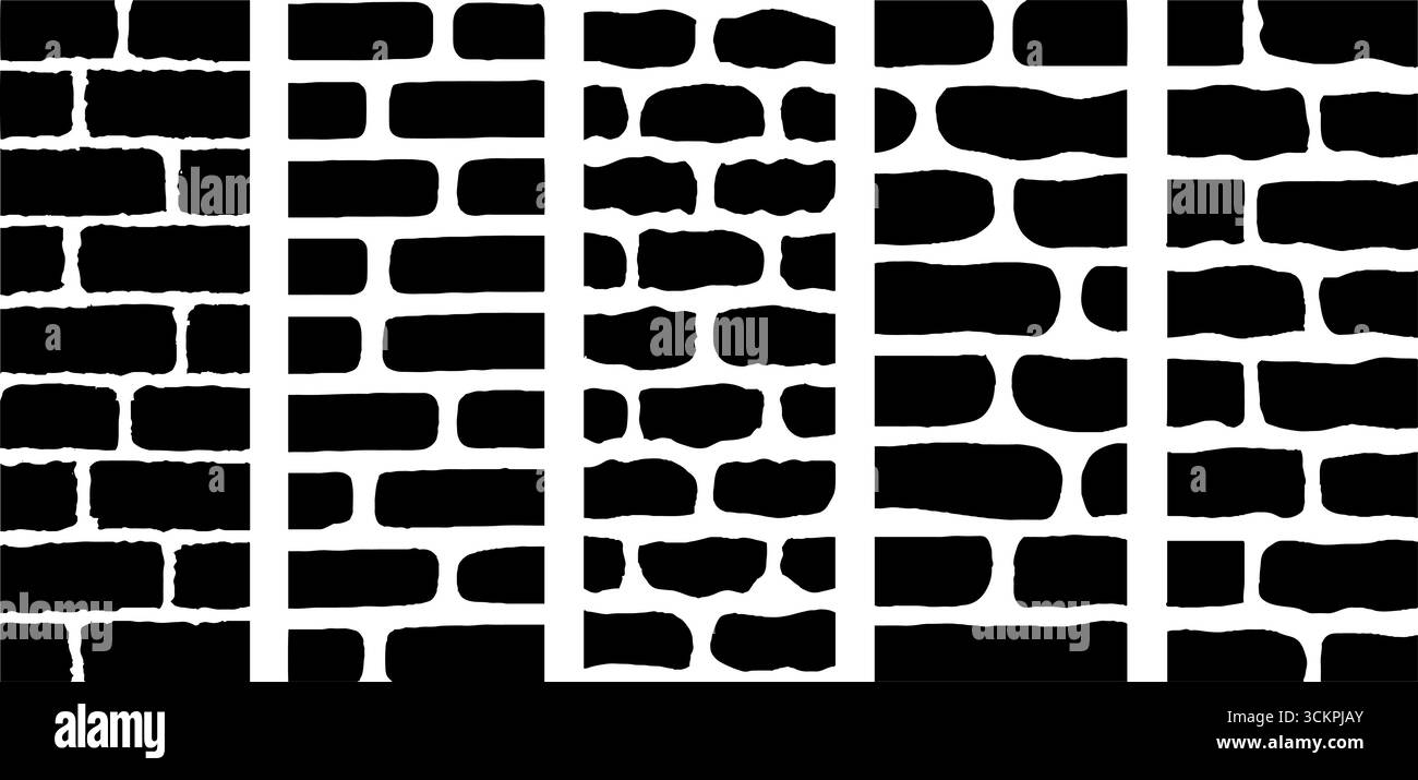 High contrast black and white brick wall pattern collection for design ...