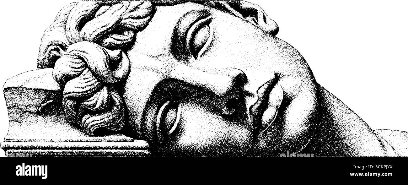 Dotwork art of reclining sphinx with human face for classical design ...