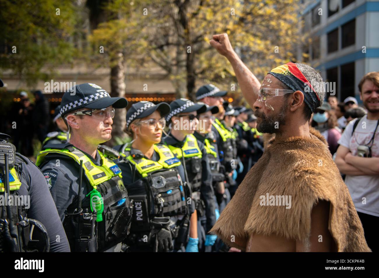 September 13th, 2025, Melbourne, Australia. A First Nations man stands ...