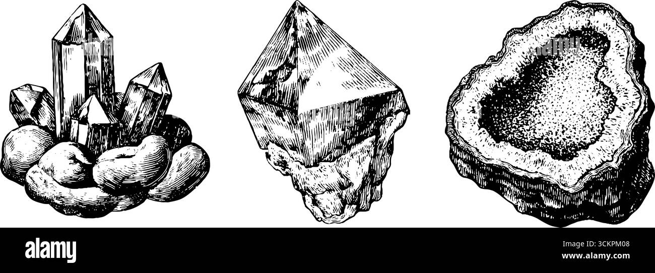 Detailed crystal cluster and geode cross sections for design Stock ...