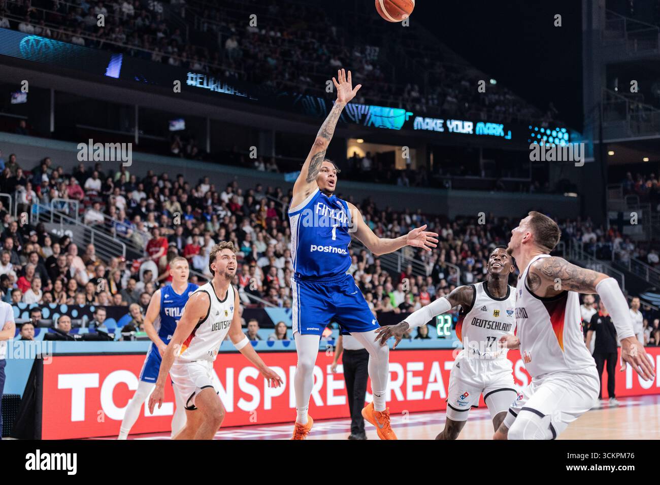 Miro Little (L) of Finland and Dennis Schroder (R) of Germany seen in ...