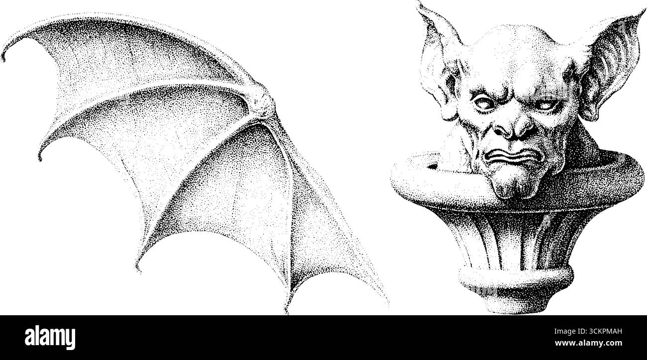 Gothic gargoyle and bat wing design for mythical art and architecture ...
