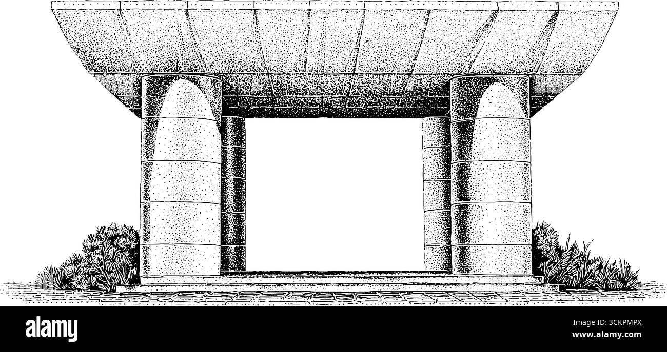 Architectural design featuring concrete pergola and angular roof Stock ...