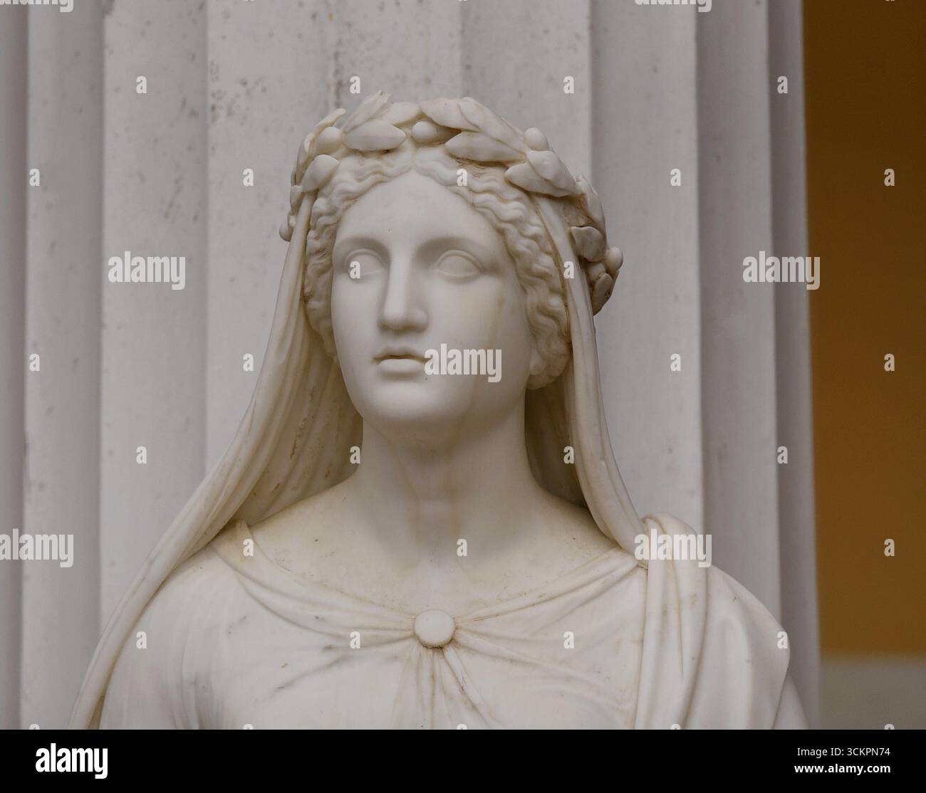 Marble bust of Aglaia the youngest of the Three Graces on the exterior ...