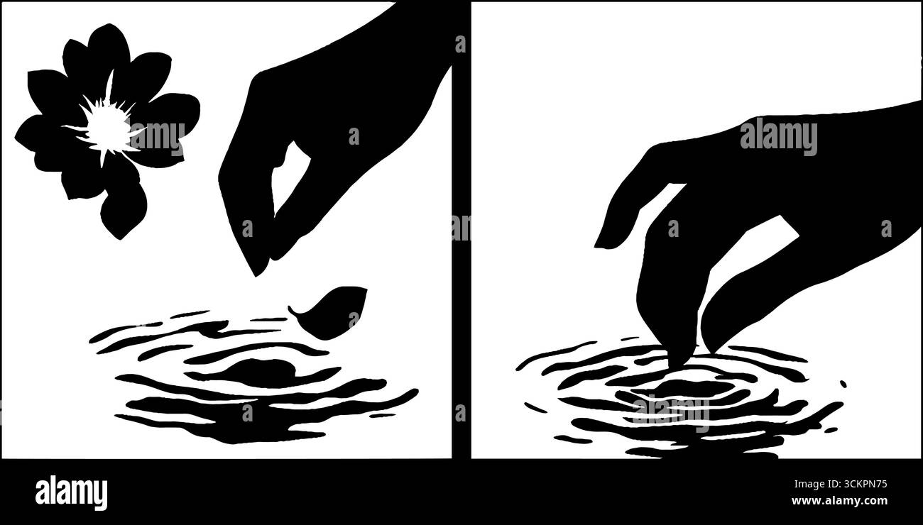 Abstract hand touching water surface creating ripple effect in ...