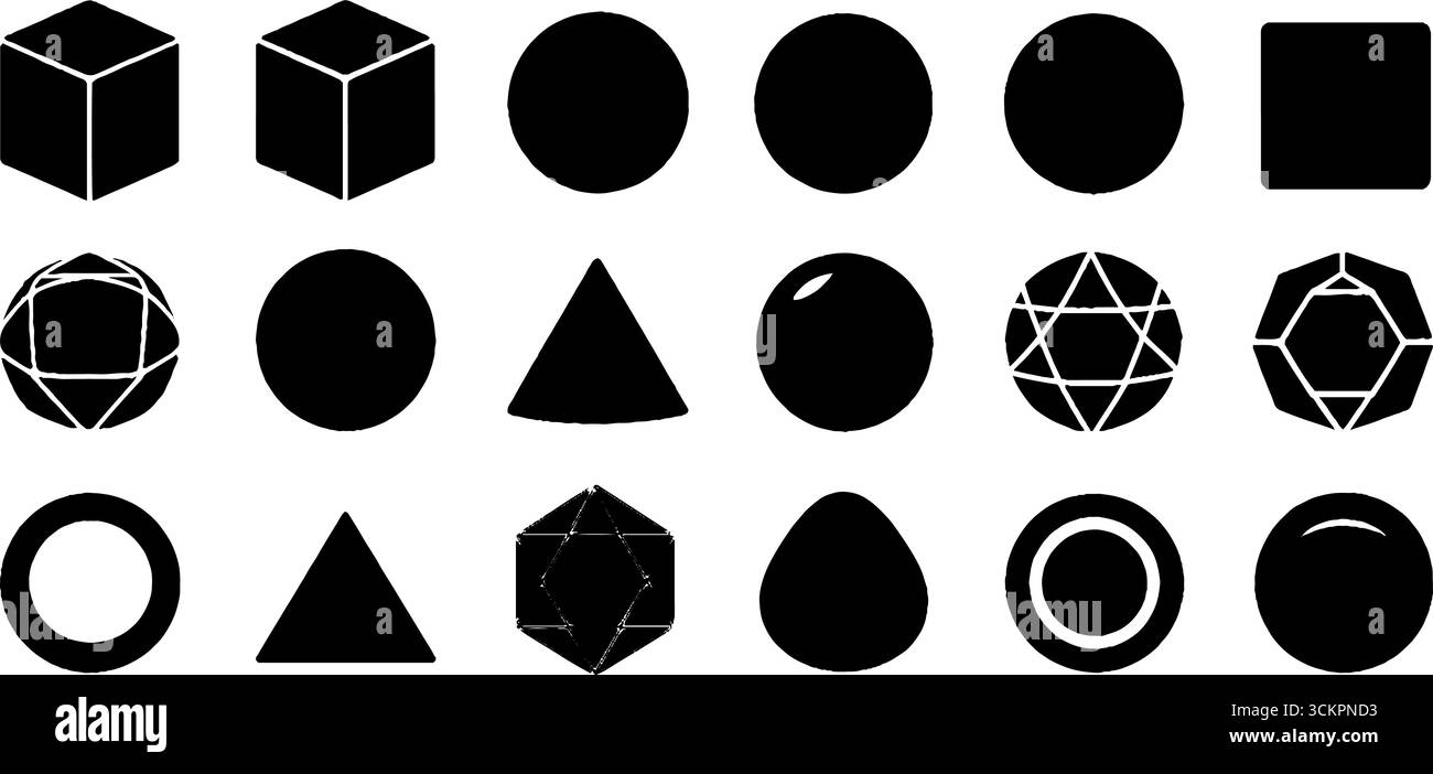 Geometric shapes collection: cube, sphere, pyramid, cylinder variations ...